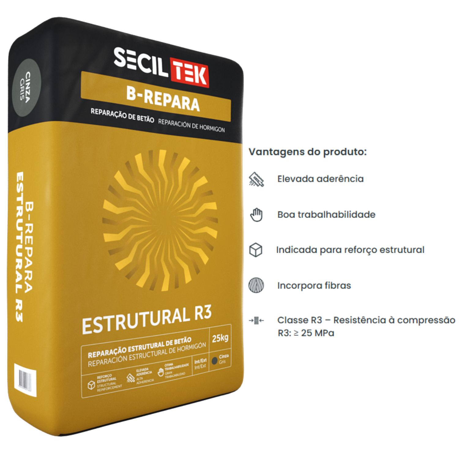 Argamassa Reparação Estrutural Betão SecilTek B-Repara Estrutural R3