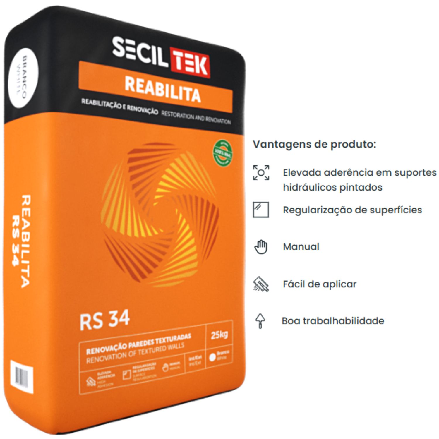 Acabamento Liso Cimentício para Exterior SecilTek Reabilita RS 34