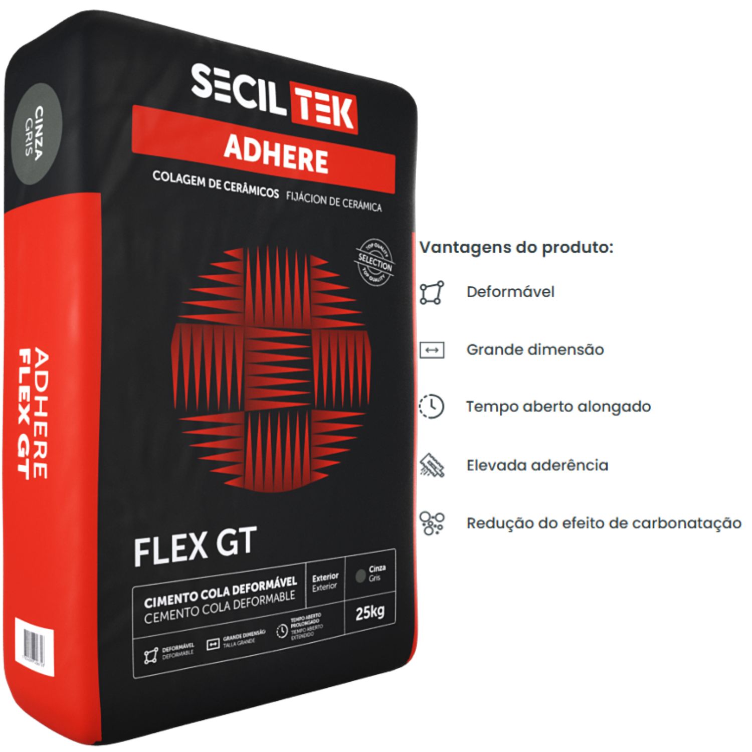 Cimento Cola Deformável de Exterior SecilTek Adhere Flex GT C2TES1