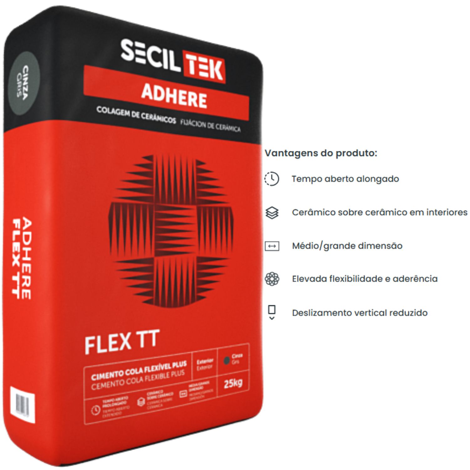 Cimento Cola Flexível Cerâmica sobre Cerâmica SecilTek Adhere Flex TT C2TE