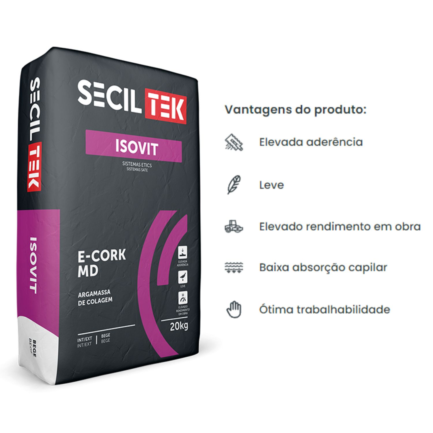 Argamassa de Colagem com Agregados de Cortiça Natural SecilTek Isovit E ...