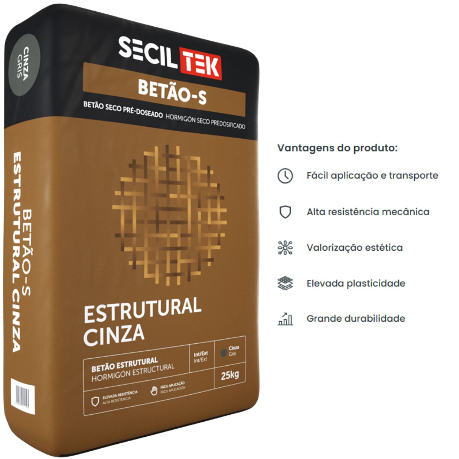 Betão-S Estrutural Cinza/Branco C30/37 SecilTek Betão Seco 25KG | Obras360