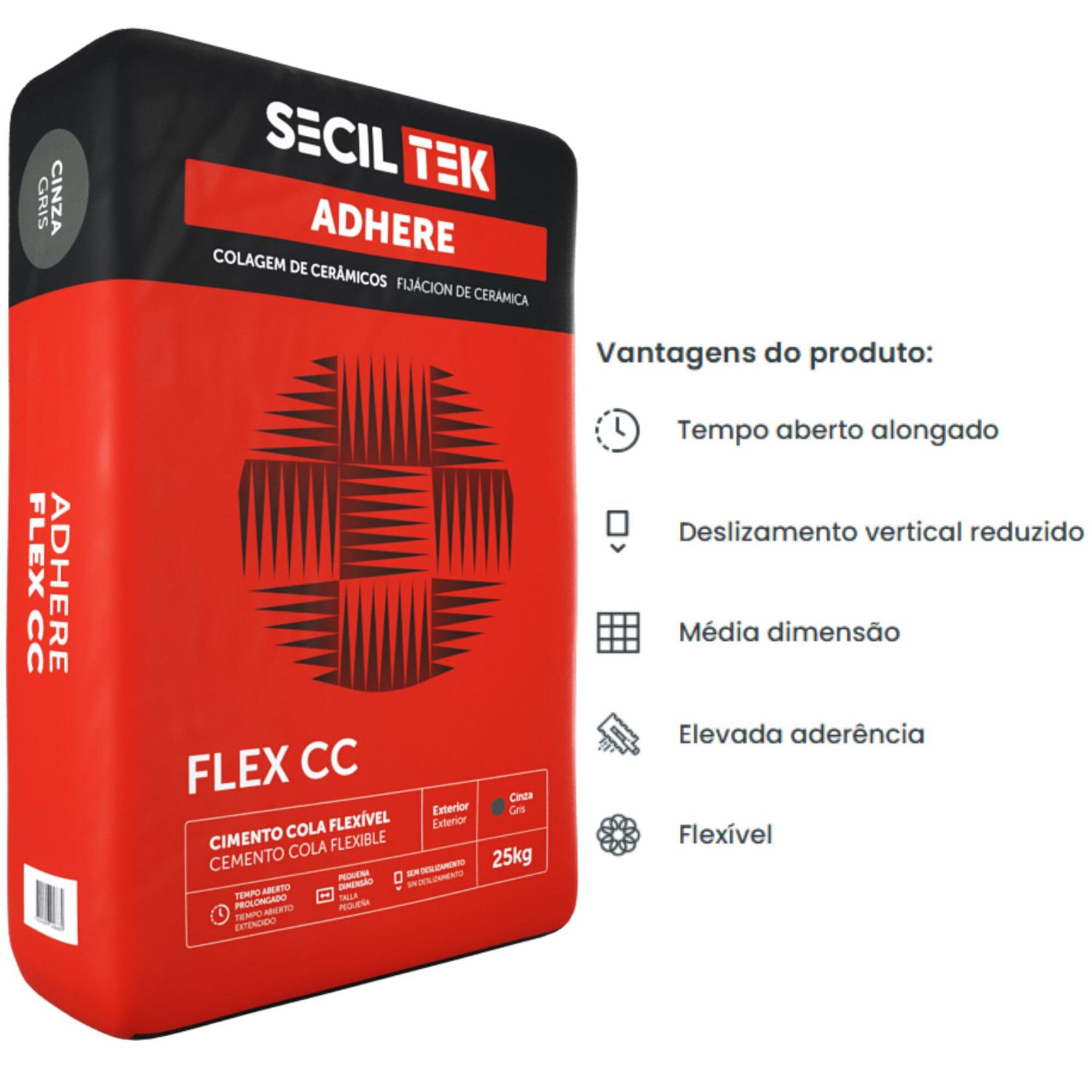 Cimento Cola Flexível de Exterior SecilTek Adhere Flex CC 25Kg
