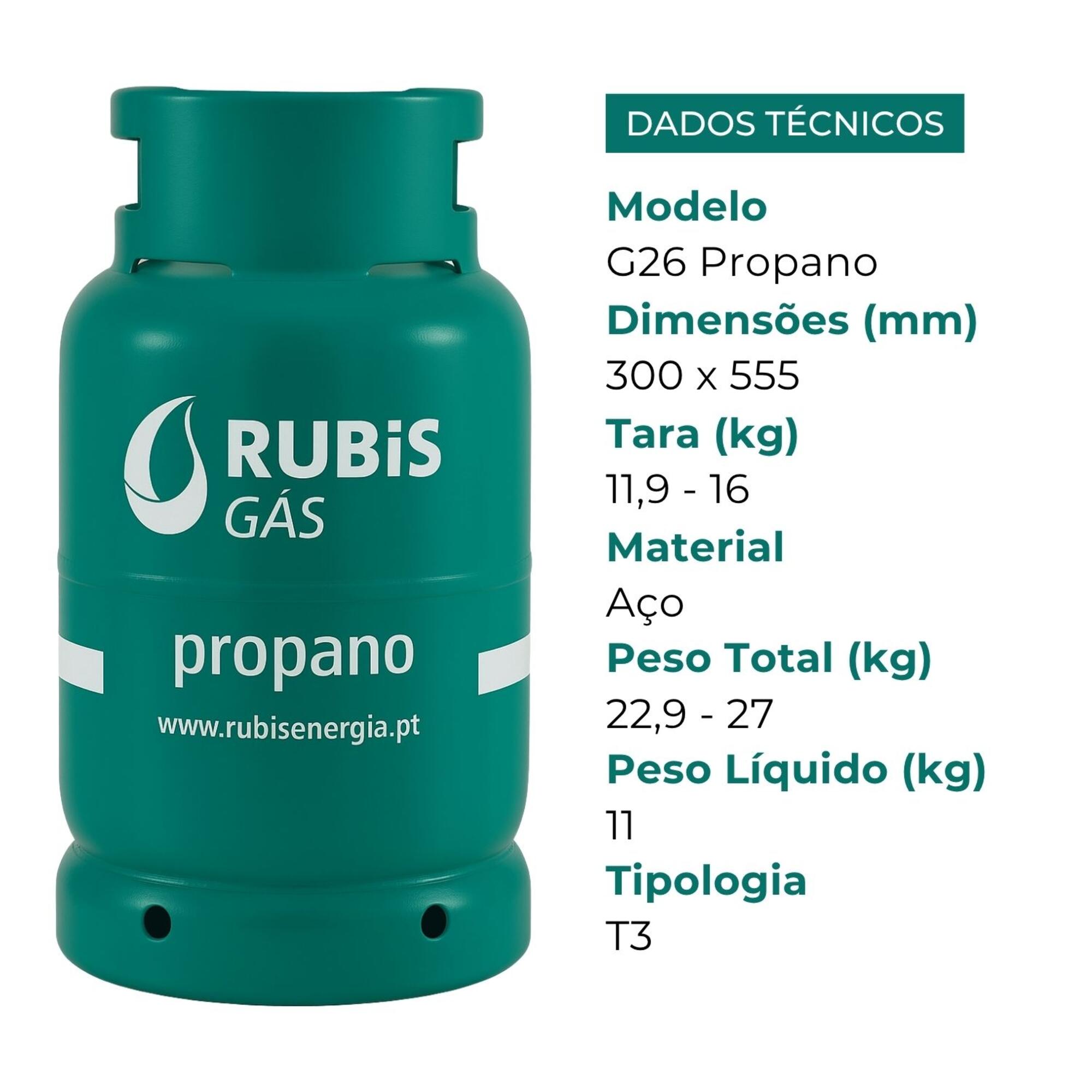 Bilha Rubis Gás Propano G26 11KG (não inclui caução)