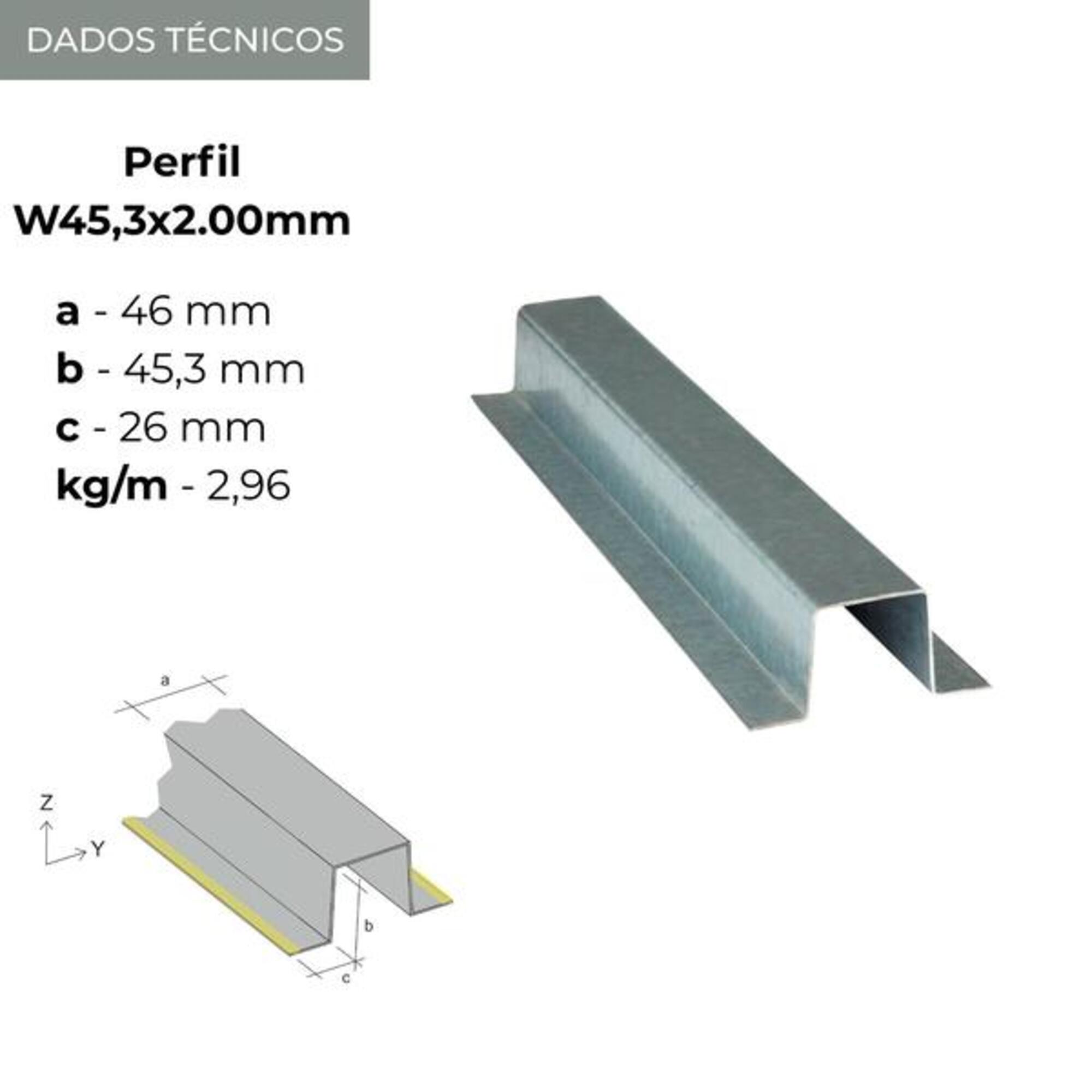 Perfil Ómega Cobertura LSF Aço Leve S280GD Reabilitação W45,3X2MM 6M